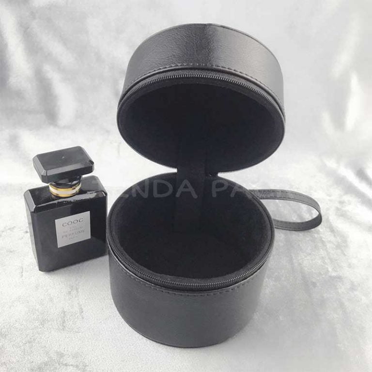 Portable PU Leather Round Boxes With Zipper - Custom Packaging | Boxes ...